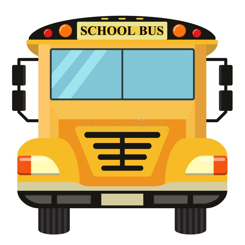 Front View School Bus Cartoon Isolated on White Background Ilustración ...