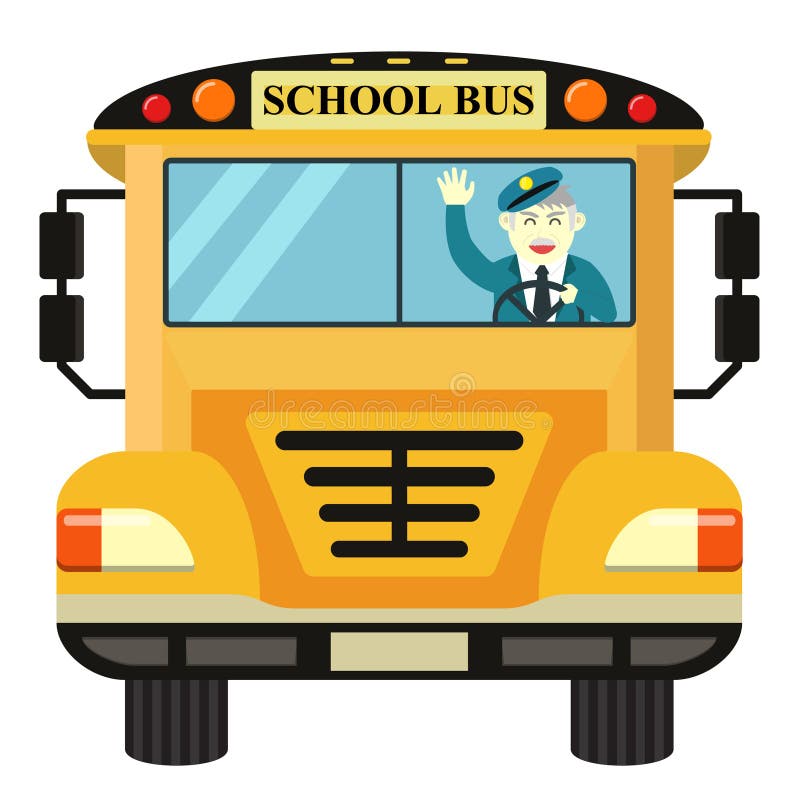 Front View School Bus Cartoon Isolated on White Background with a ...