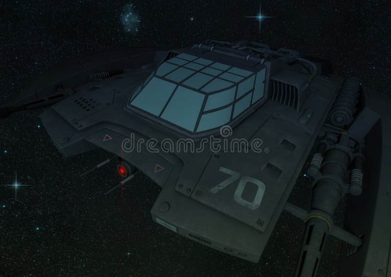 Front View of a Sci-fi Starship in the Outer Space. Stock Illustration ...