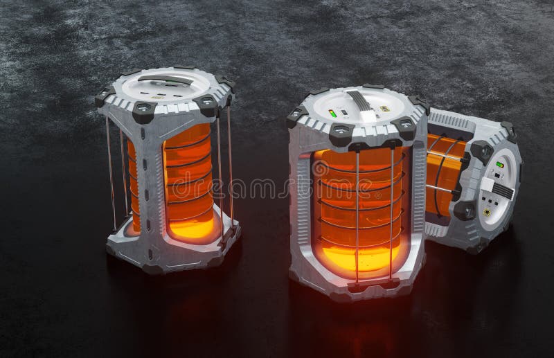 Front View of 2 SciFi Hexagonal Batteries Straight Put on Base and 1 on ...