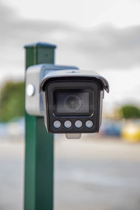 Front View of Security CCTV Camera on a Pylon Stock Image - Image of ...