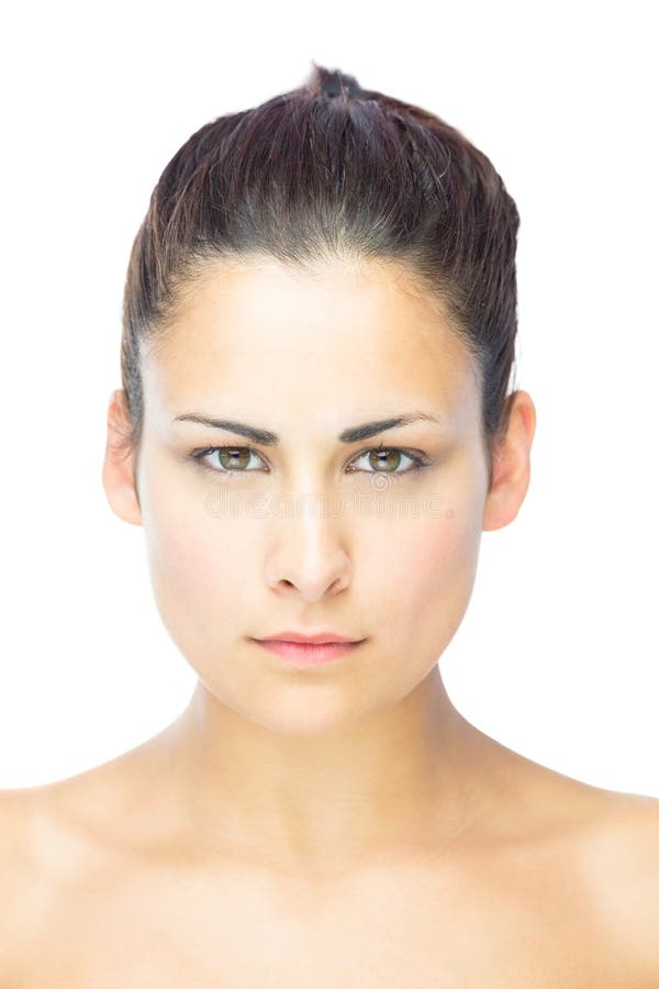 Front View of Serious Brunette Woman Looking at Camera Stock Photo ...