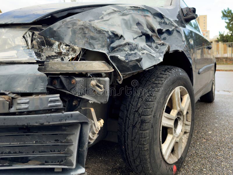 Front View of Severely Damaged Car Stock Photo - Image of totalled ...