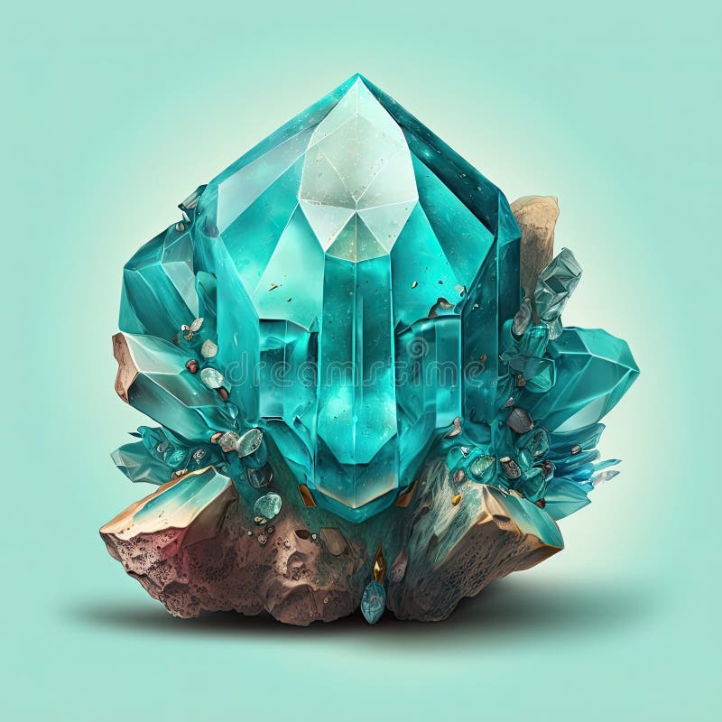 Front View of Shining Bright Turquoise Gemstone Illustration on a Light ...