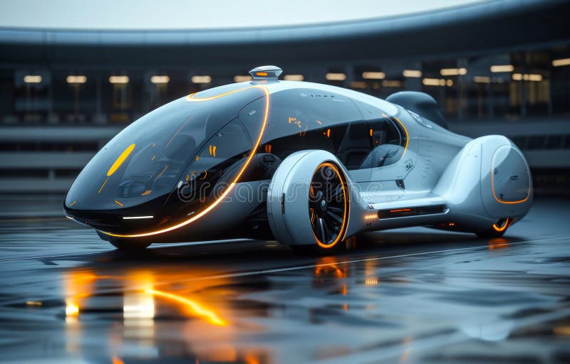 Front View of Silver Autonomous Car Driving on the Highway. Stock Image ...