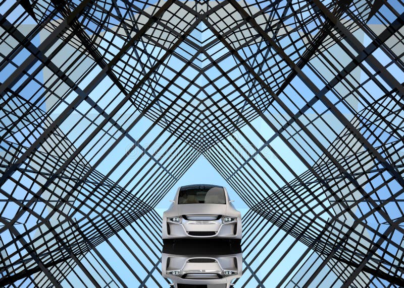 Front View of Silver Car on Kaleidoscope Style Background Stock ...