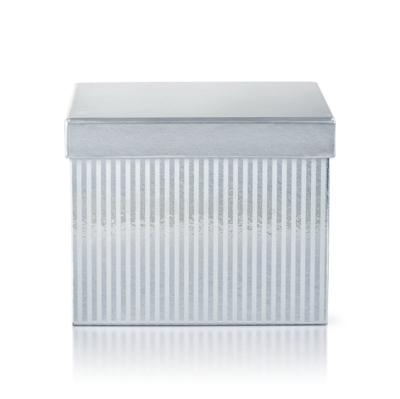 Front View of Silver Striped Gift Box Stock Image - Image of happy ...