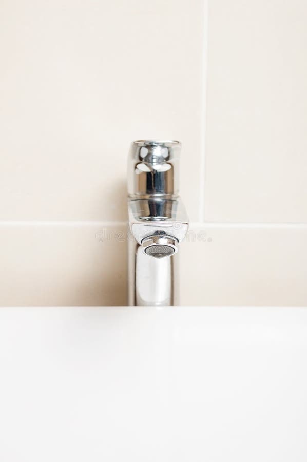 Front View of Silver Tap and White Sink Stock Photo - Image of modern ...