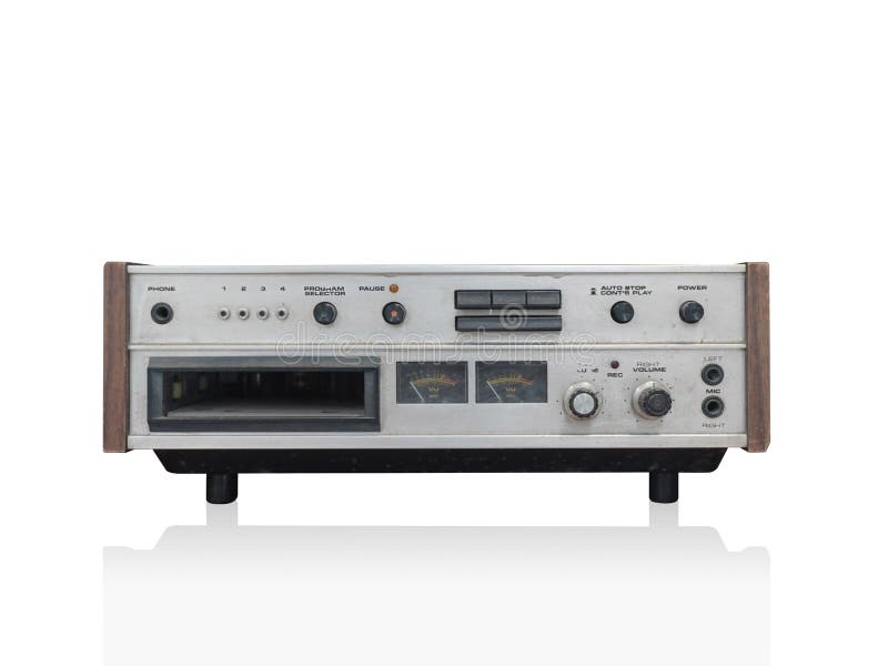 Front View Silver and Wooden Video and Stereo on White Background ...