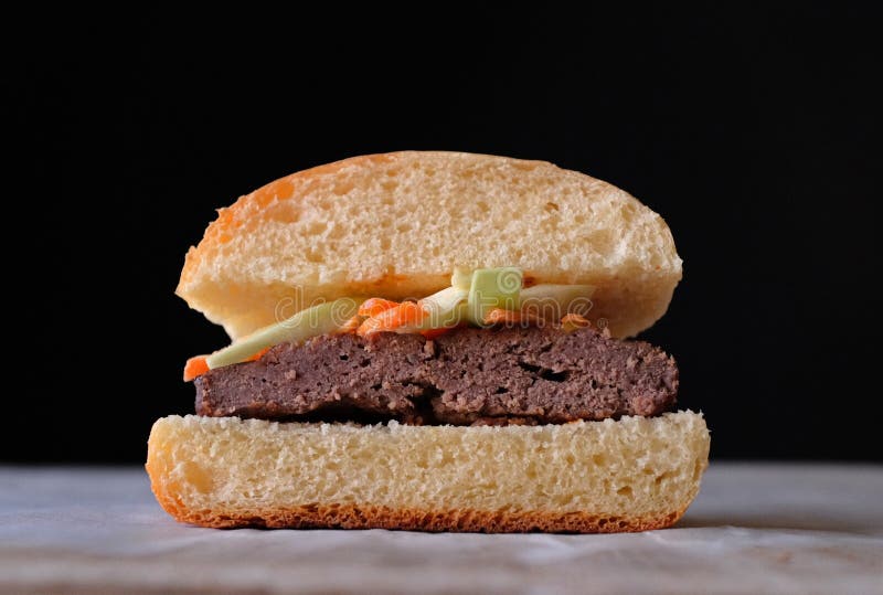 One Half of a Beef Burger (Front View) Stock Photo - Image of health ...