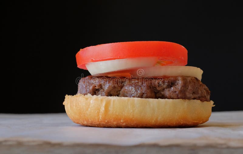 One Beef Burger with Half a Bun (Front View) Stock Image - Image of ...