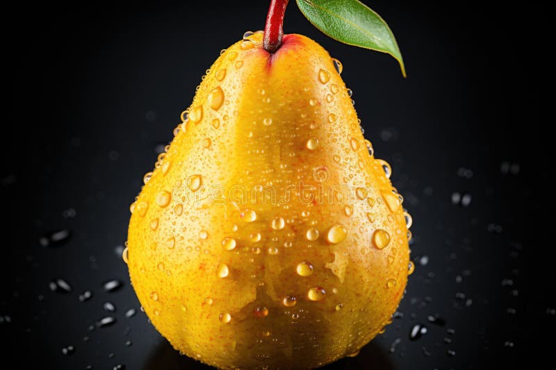 Front View of a Single Mature Yellow with Red Pears on a Black ...