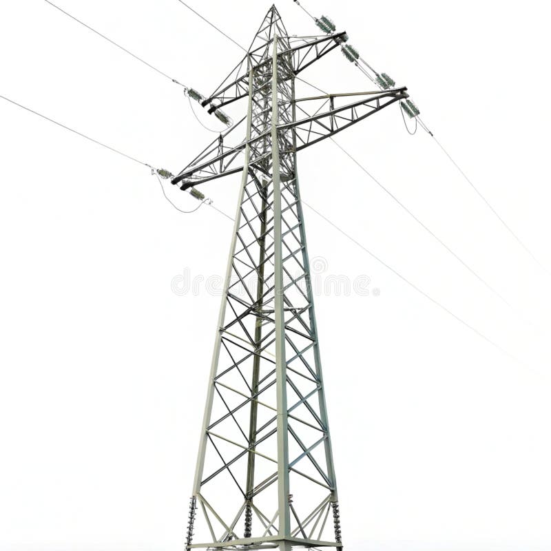 Front View Single Power Line Tower Isolated on Transparent Background ...