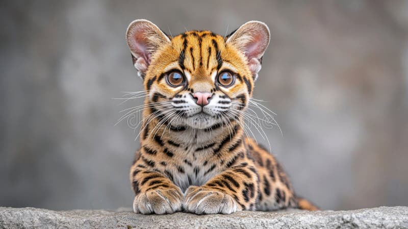 The Front View of a Sitting Ocelot Reveals Its Sleek Fur Pattern, Large ...
