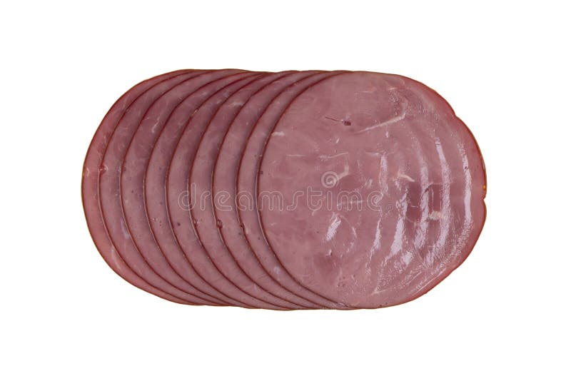 Front View of Sliced Smoked Beef Meat Isolated on White Background. Raw ...