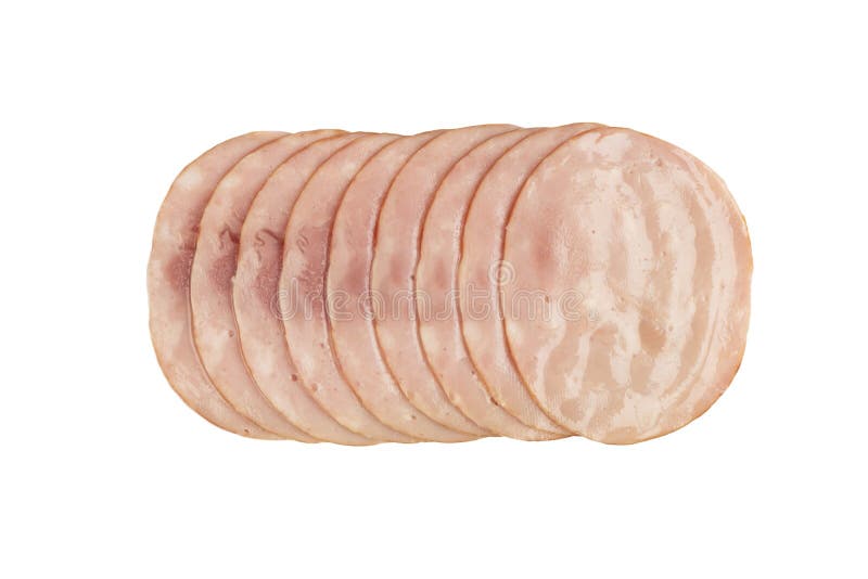 Front View of Sliced Smoked Ham Meat Isolated on White Background. Raw ...
