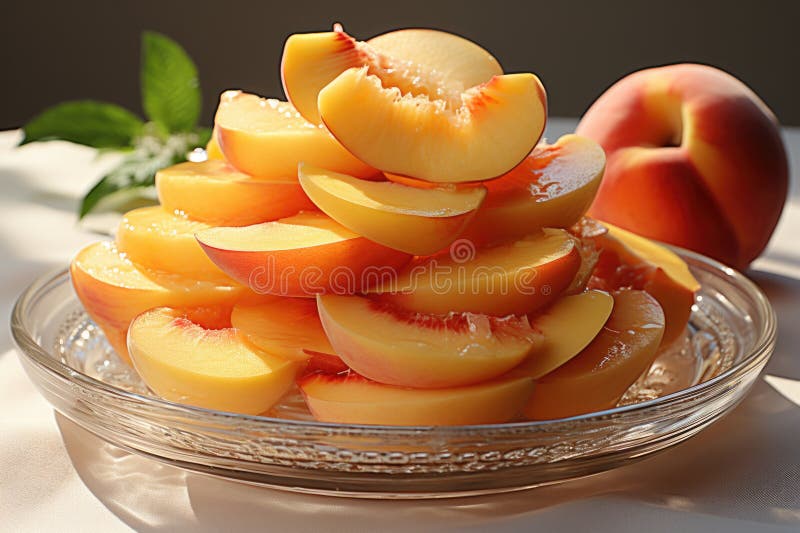 Front View of Slices of Fresh Peach Inside the Plate with Sliced ...