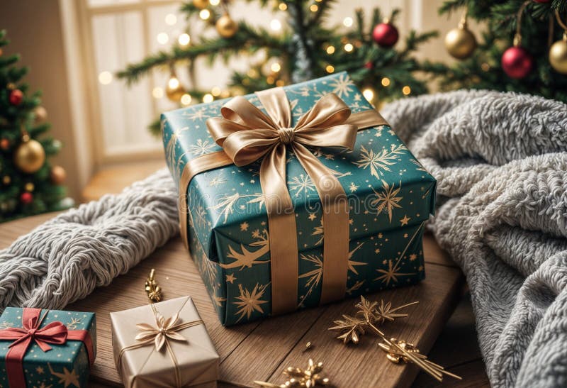 Front View Small Wrapped Gift on Christmas Time-generated by Ai Stock ...