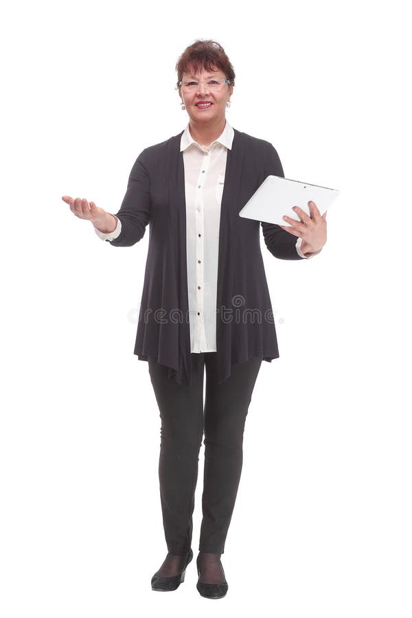 Front View of Smiling Business Woman with Tablet Computer Stock Image ...