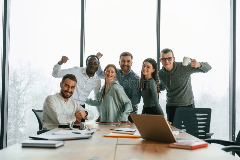 Front View, Smiling, Posing for the Camera. Team of Office Workers are ...