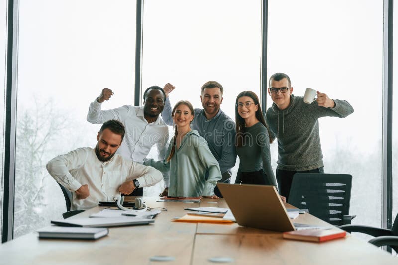 Front View, Smiling, Posing for the Camera. Team of Office Workers are ...