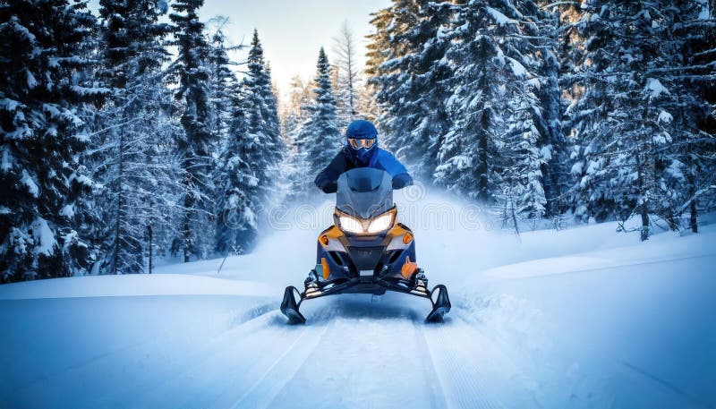 Snowmobile Riding with Fun in Deep Snow Powder during Backcountry Tour ...