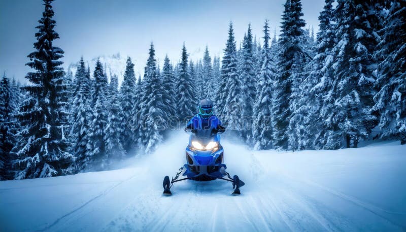 Snowmobile Riding with Fun in Deep Snow Powder during Backcountry Tour ...