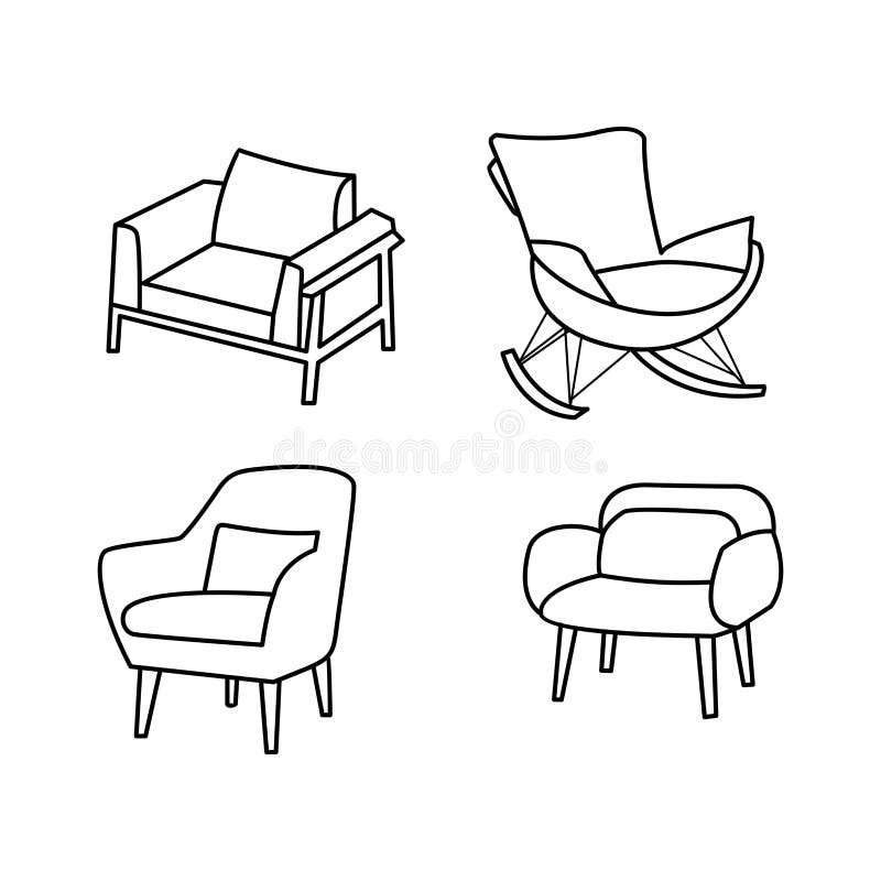 Front View Sofa Chair Icons Arranged in Thin Line Style. Minimalist ...