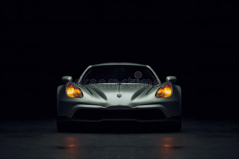 Front View of a Sports Car on Dark Background, Front View Stock ...