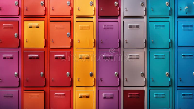 Front View of a Stack of Colorful Metal School Lockers Stock ...