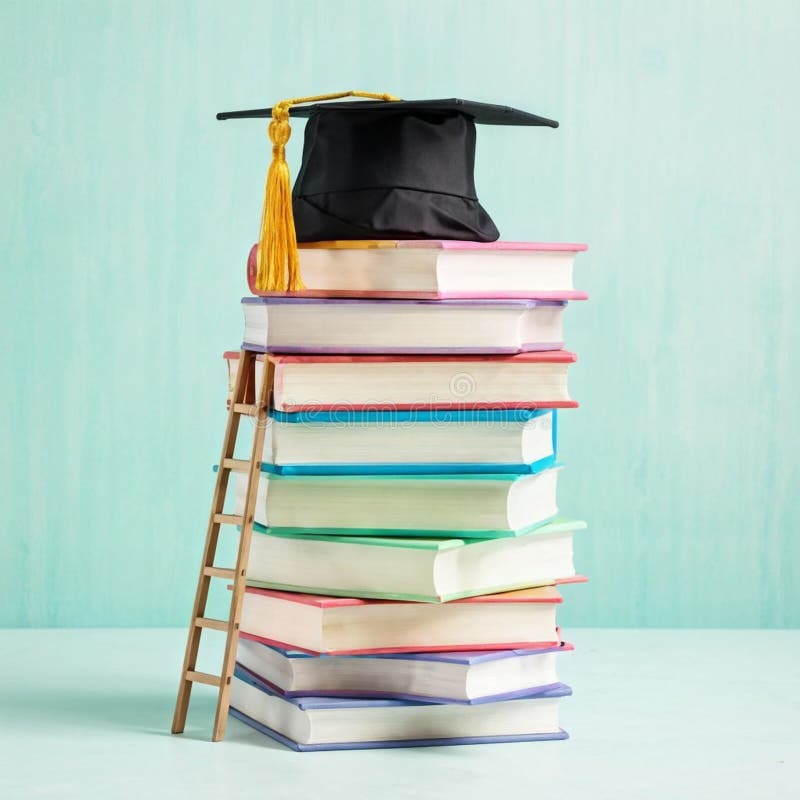 The Front View of Stacked Books and Graduation-themed Image. Stock ...