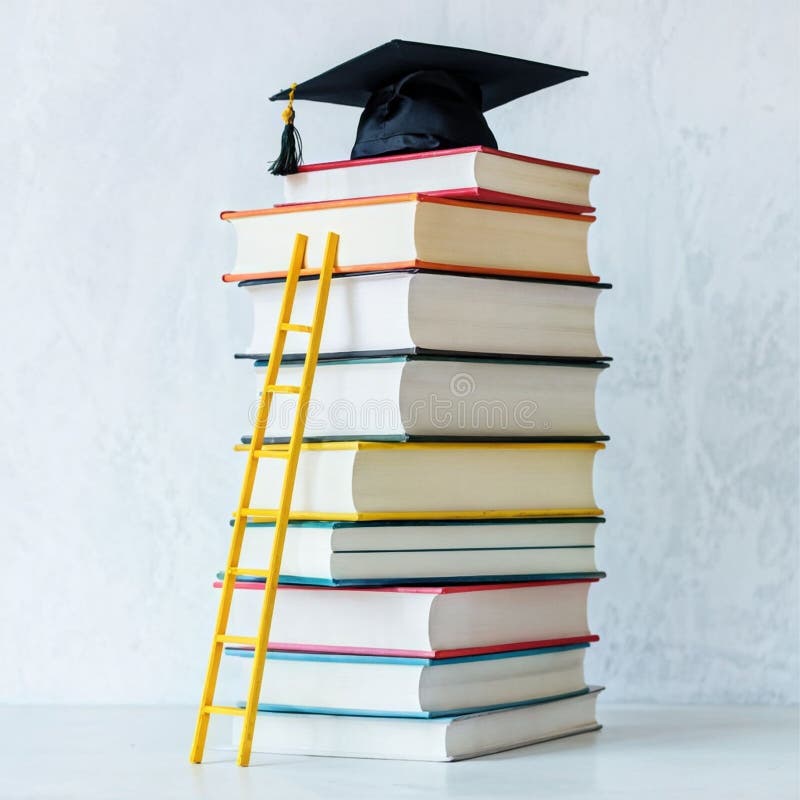 The Front View of Stacked Books and Graduation-themed Image. Stock ...