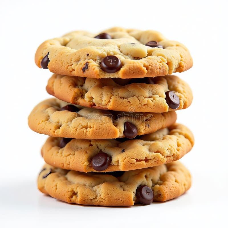 Front View of Stacked Chocolate Chip Cookies Isolated on White Stock ...