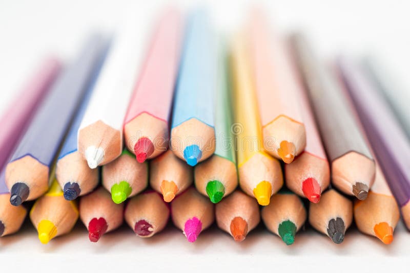 Front View of Stacked Colored Pencils Stock Photo - Image of closeup ...