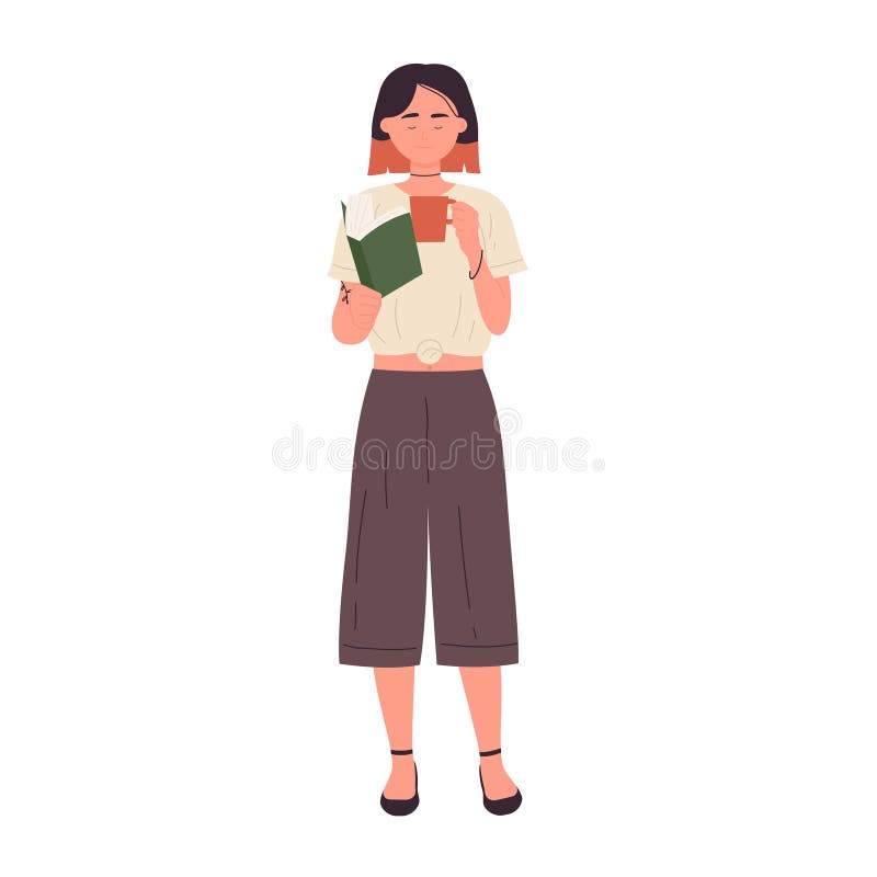 Front View of Standing Reading Student Girl Stock Vector - Illustration ...
