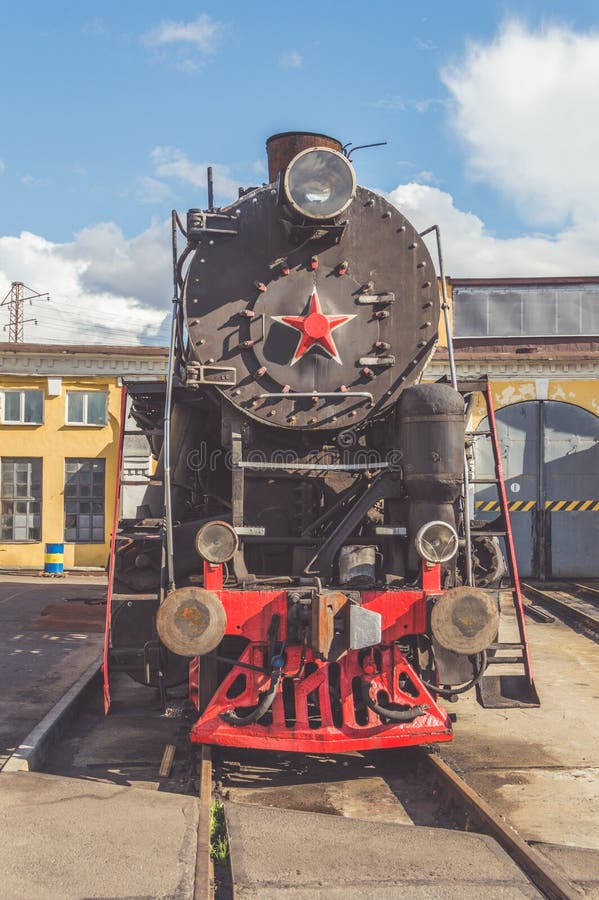 Front View of Steam Locomotive on Rails Stock Image - Image of soviet ...