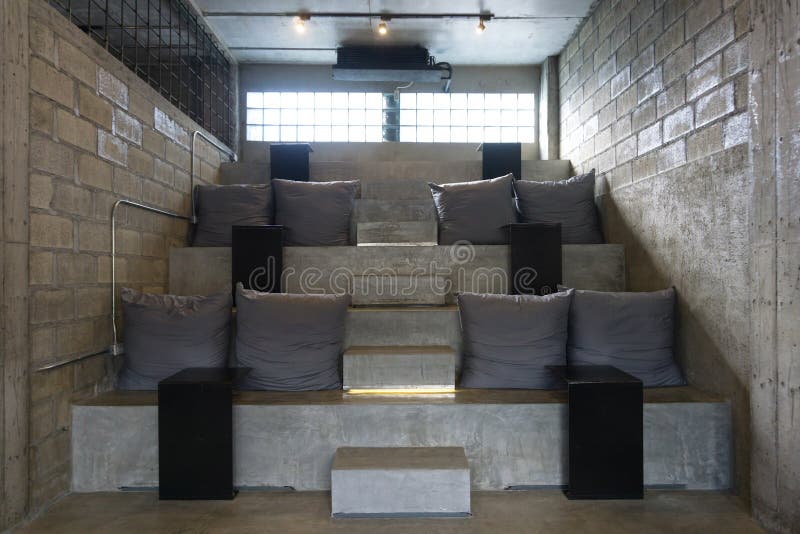 Front View of Step or Slope Seat Decorated in Cafe Stock Image - Image ...