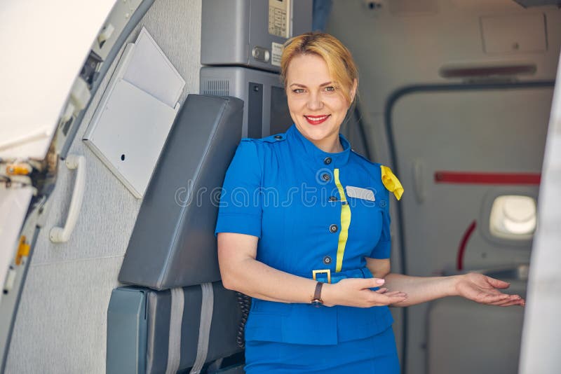 Smiling Flight Attendant Looking at the Camera Stock Image - Image of ...