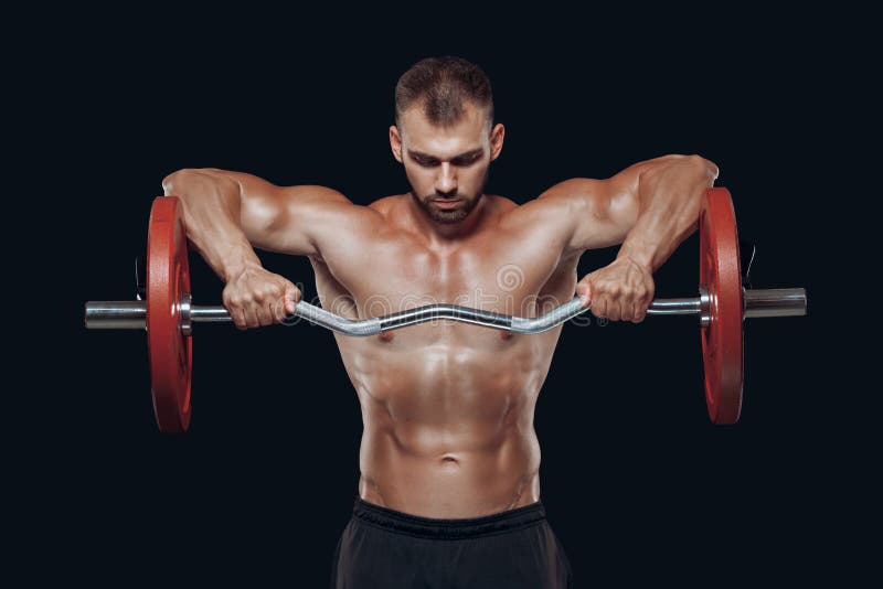 Front View of a Strong Man Bodybuilder Lifting a Barbell Isolated on ...