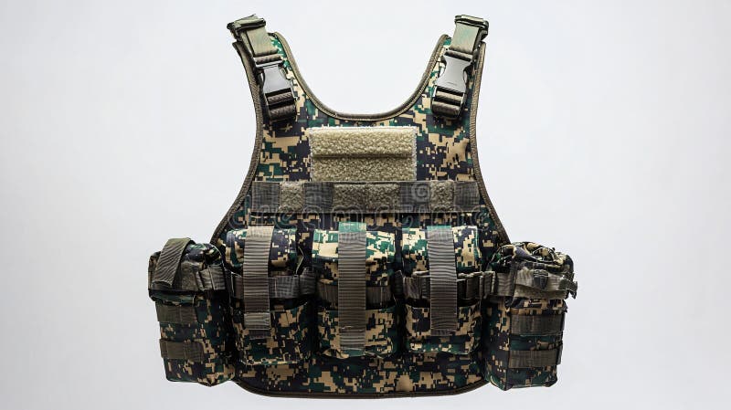 Tactical Military Vest with Pouches Camouflage Pattern Front View AI ...