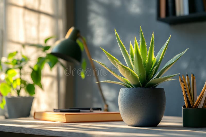 Front View Succulent Plant with Desk Accessories Stock Photo - Image of ...