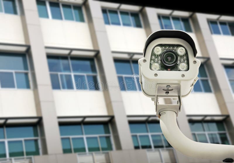 Front View of Surveillance Camera Against Building Backgr Stock Photo ...
