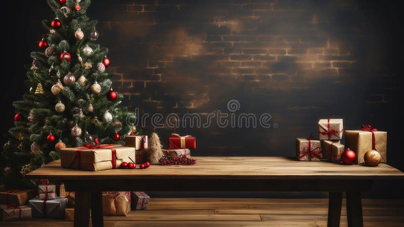 Front View of a Table with Christmas Gifts. Generative AI Stock ...