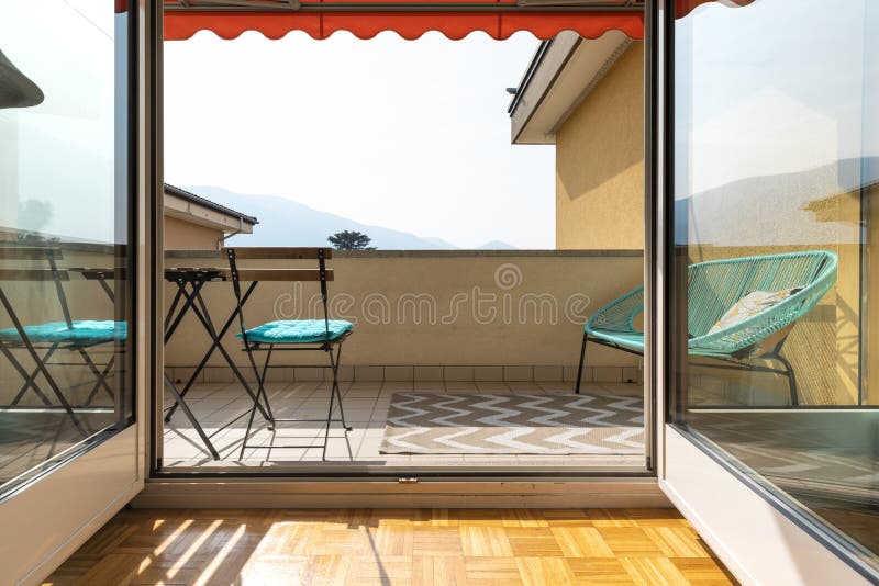 Front View Terrace with Chairs, Table and Sofa for Outdoors on a Nice ...