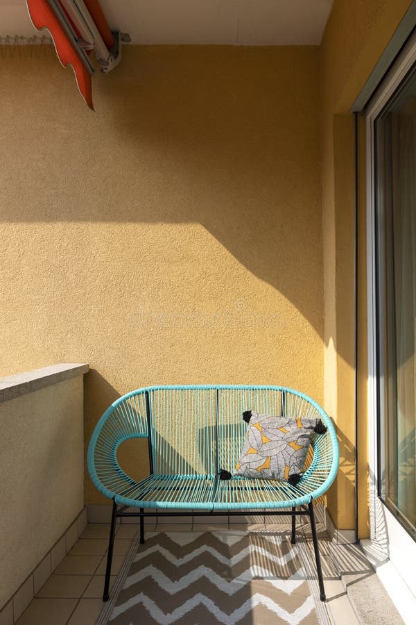 Front View Terrace with Small Outdoor Sofa on a Nice Sunny Day Stock ...