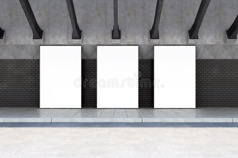 Front View on Three Blank White Posters with Place for Your Logo or ...