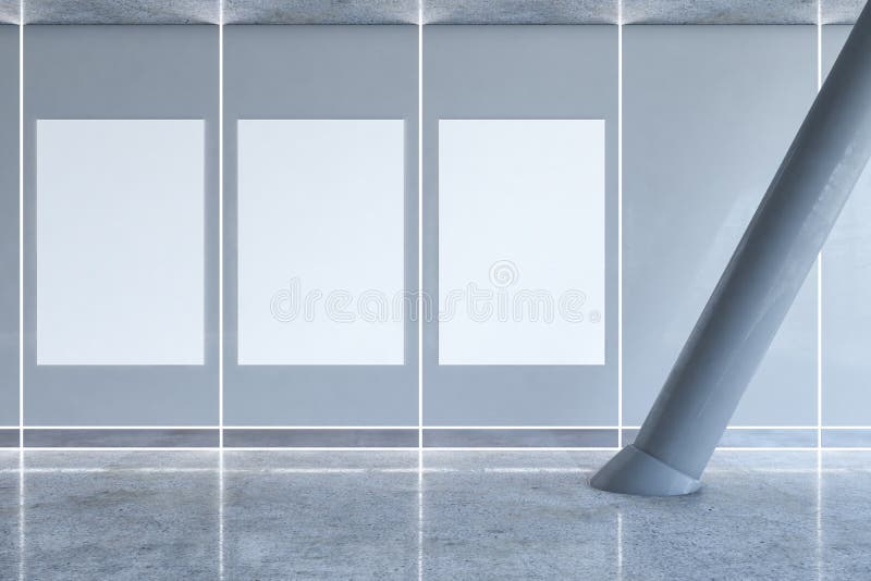 Front View on Three Blank White Posters with Place for Your Logo or ...