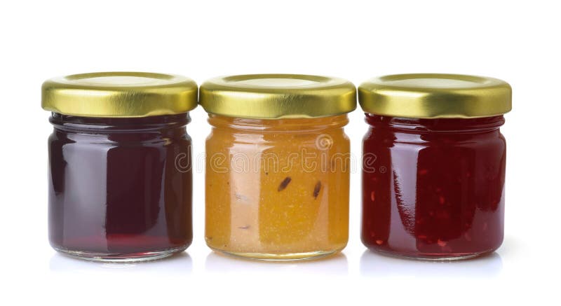 Front View of Three Different Jam Jars Stock Image - Image of dessert ...