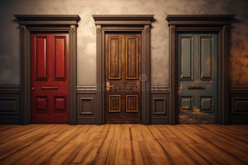 Front View of Doors. Room Entrance Stock Image - Image of wall ...