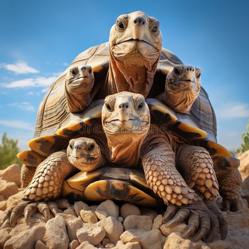 Front View of Three Hermann S Tortoise Piled Up Stock Illustration ...